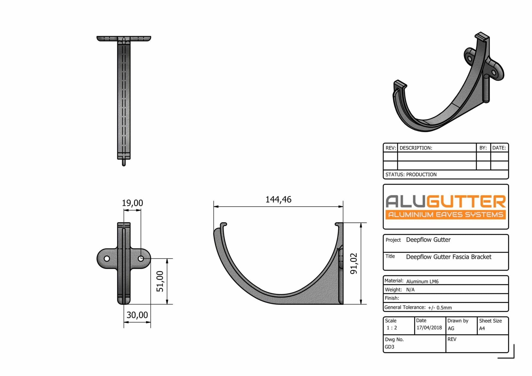 Deepflow Aluminium Gutter Fascia Bracket - 130mm