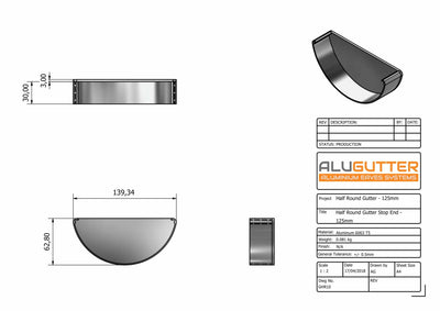 Half Round Aluminium Gutter Stop End - 125mm