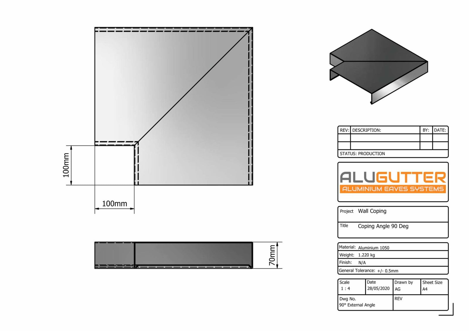 Secret Fix Aluminium Wall Coping Angles - 90°